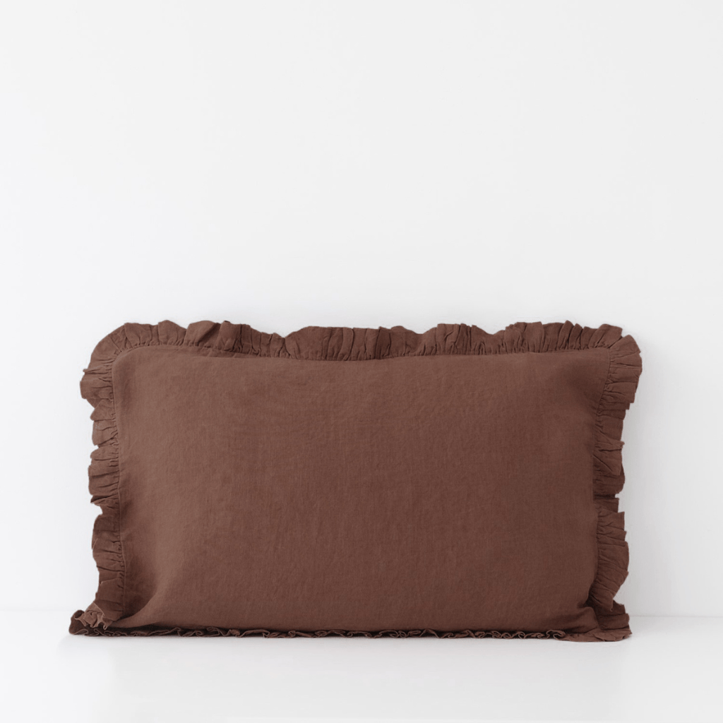 Chocolate Linen Pillowcase with Frills | Linen Tales – Linen Tales Global