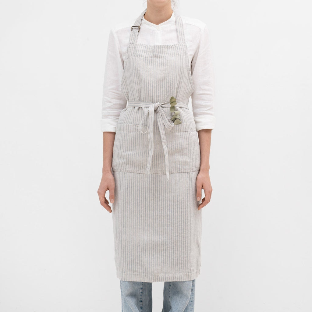 Grey Blue Pinstripe Rustic Linen Chef Apron – Linen Tales Global