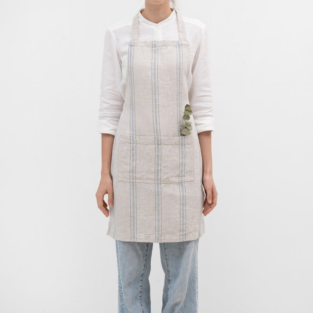 Grey Blue Wide Stripe Rustic Linen Daily Apron – Linen Tales Global
