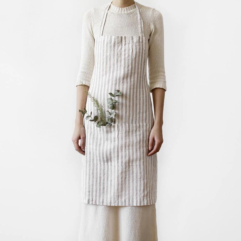 Natural White Stripes Linen Daily Apron – Linen Tales Global