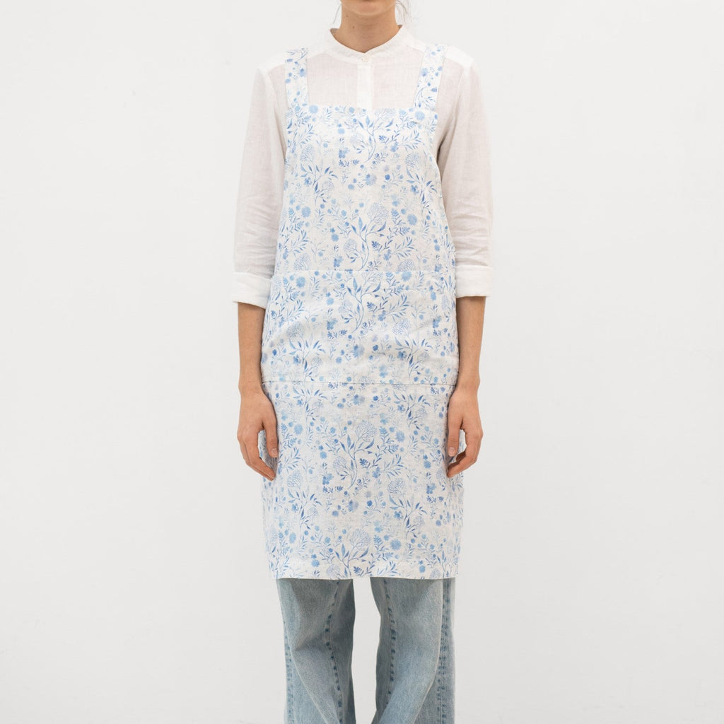 White Botanical Blue Linen Crossback Apron – Linen Tales Global